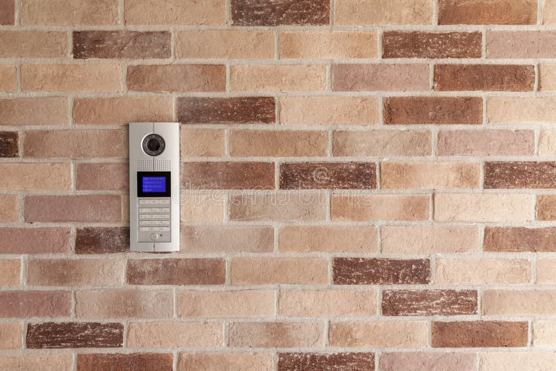 Intercom with Camera on Brick Wall Stock Photo - Image of communication ...