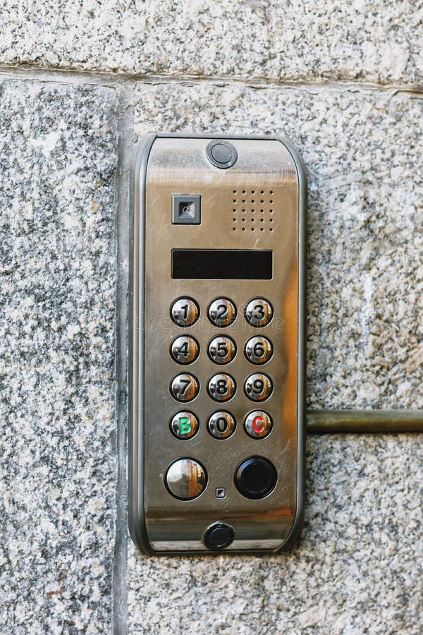 Intercom Doorbell on Apartment Building Doors. Stock Image - Image of ...