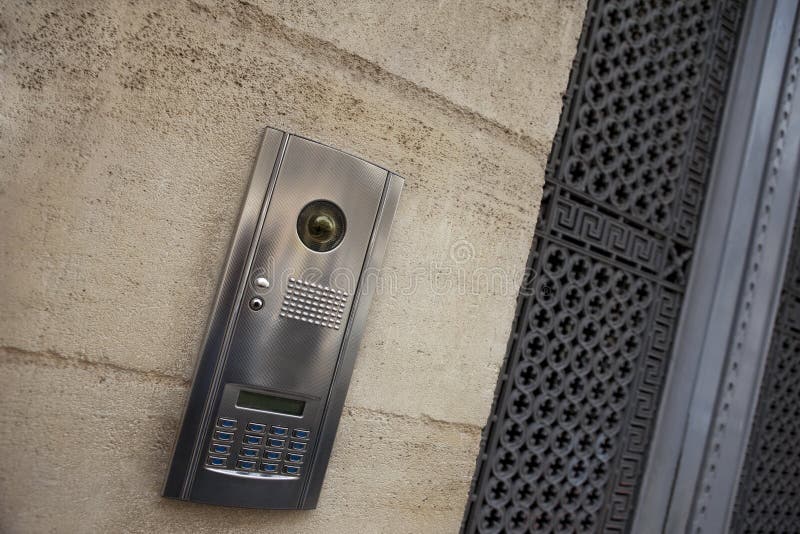 Door intercom on wood stock image. Image of lock, entrance - 19602005