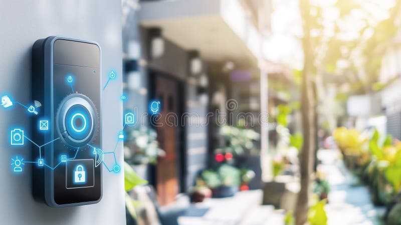 Black Retro Vintage Style Intercom System on the Wall with Glowing Blue ...