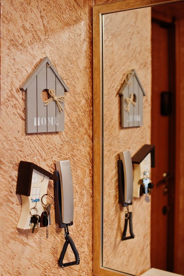 Intercom with Keys and Mirror Near Home Entrance. Stock Photo - Image ...