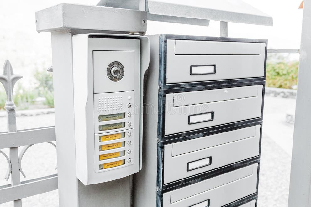 Intercom and mail boxes stock photo. Image of front - 172665382