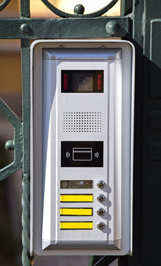 Intercom on the metal door stock image. Image of intercom - 68089225