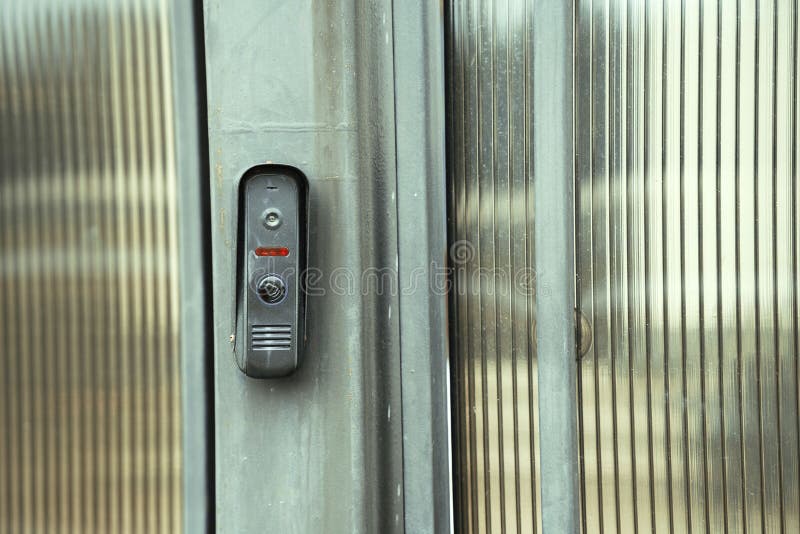 Intercom Panel with a Video Camera on the Brick Fence of Private House ...