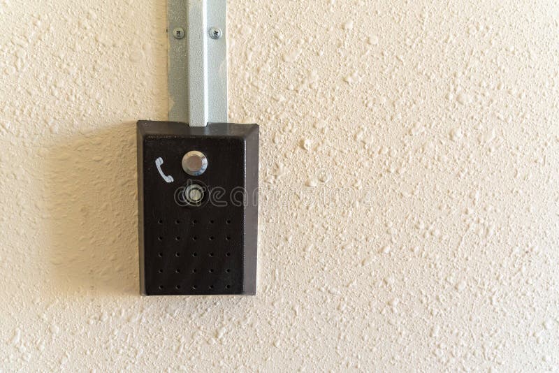 Intercom panel on the wall stock image. Image of door - 182473519