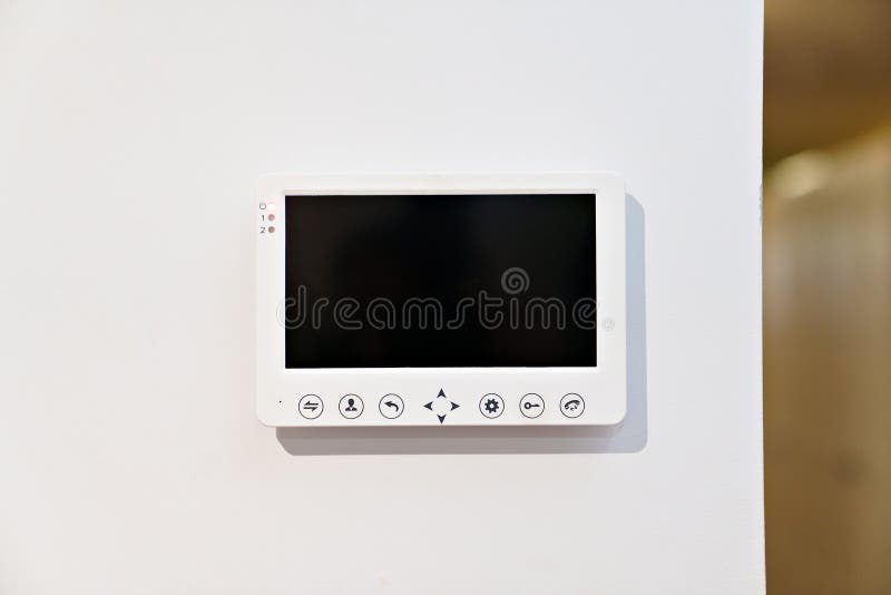 Intercom Screen on a White Wall. Home Security and Video Surveillance ...