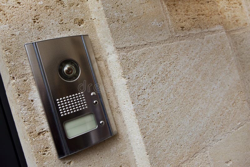 Door intercom on wood stock image. Image of lock, entrance - 19602005
