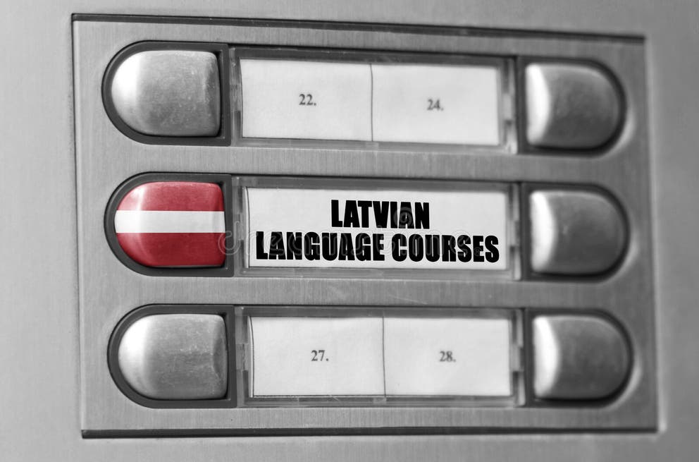 On the Intercom There is a Button with the Flag of Latvia and the Inscription - Latvian Language ...