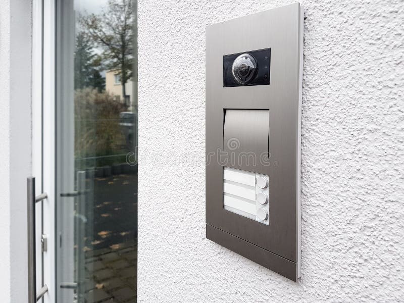 Intercom on White Textured Wall. Three Buttons Stock Image - Image of ...