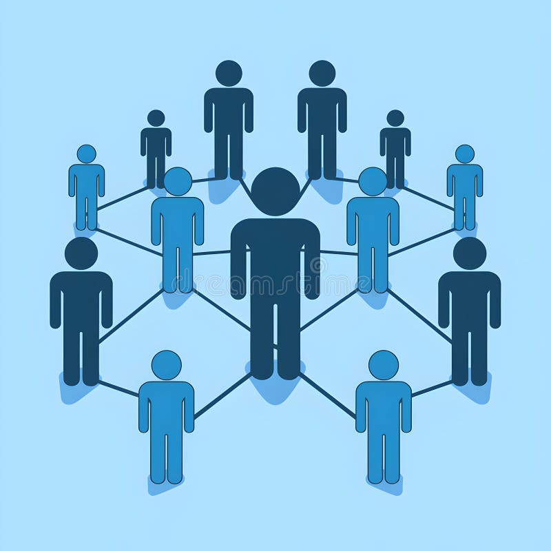 Interconnected Blue Figures on Light Backdrop, Central Figure ...