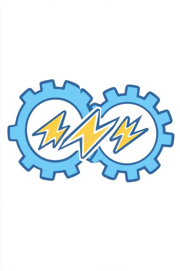 Interconnected Blue Gears with Lightning Bolt Symbolizing Energy and ...
