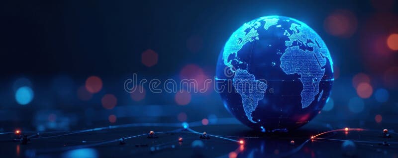 Interconnected Blue Globe, Lines Representing Data Flow, Background ...