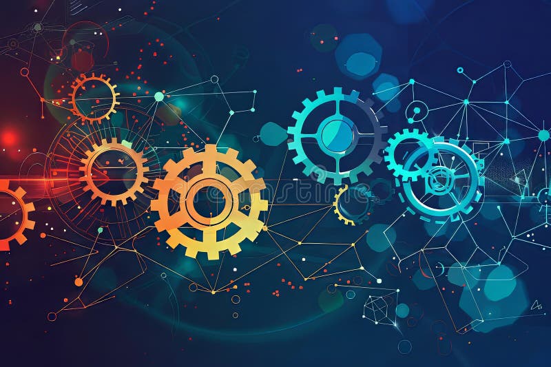 Interconnected Blue and Orange Gears Create an Abstract Mechanical ...