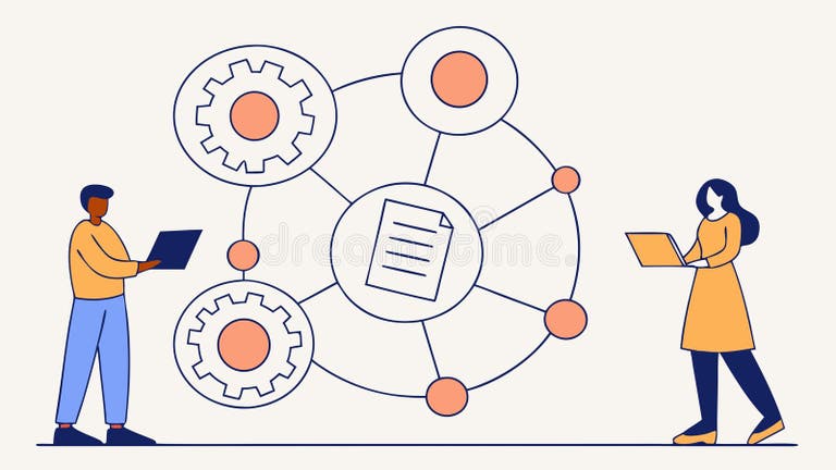 Interconnected Business Systems, Collaborative Tech Workflow, Vector ...