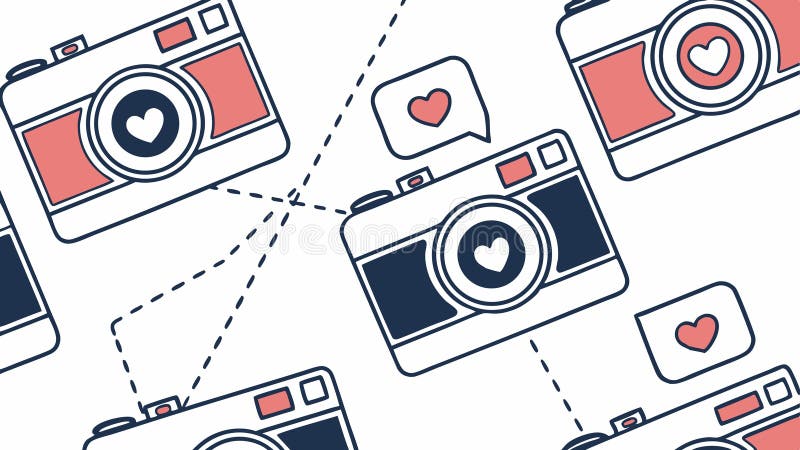 Interconnected Cameras with Heart Lines, Shared Photography, Vector ...