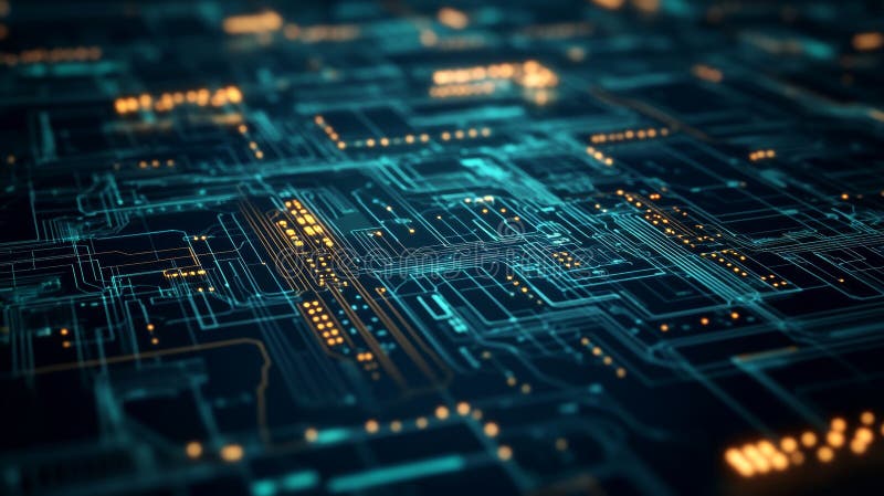 Interconnected Circuit Board Glowing Nodes in a Complex Network ...
