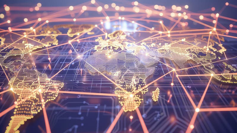 Interconnected Circuits, Global Map. Stock Image - Image of information ...