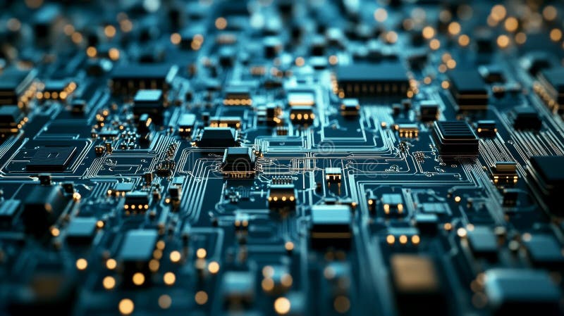 Interconnected Circuits: Microscopic Tech Nodes and Golden Sparks Stock ...