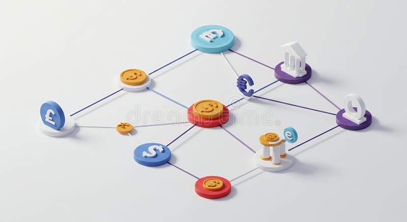 Interconnected Coins and Banking Institutions Depicting Digital ...