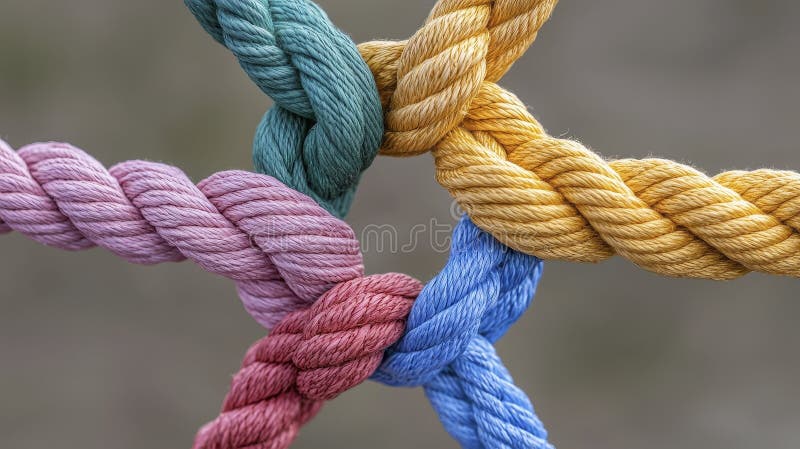 Interconnected Colored Ropes Showing Teamwork and Unity, a Symbol of ...