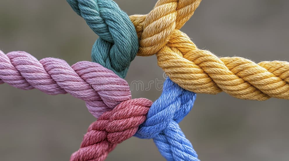 Interconnected Colored Ropes Showing Teamwork and Unity, a Symbol of ...