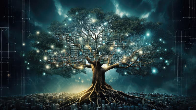 Interconnected data tree stock image. Image of representation - 362003751