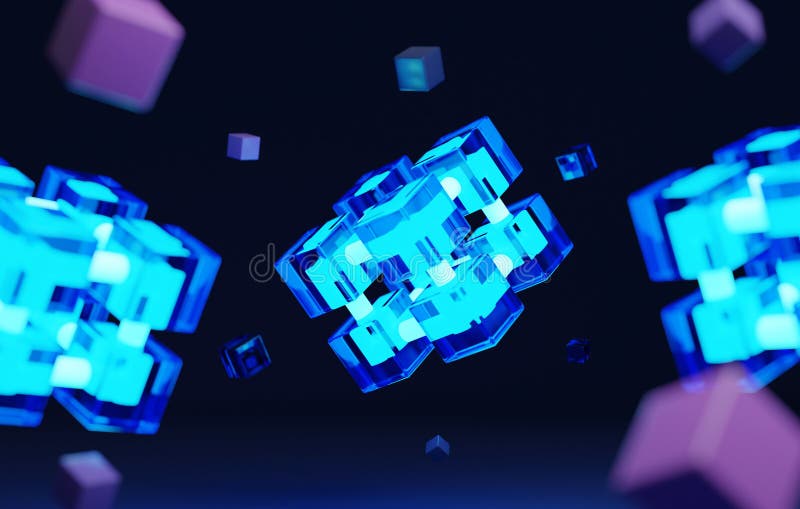 Interconnected Digital Block Technology on Blue Background Stock ...