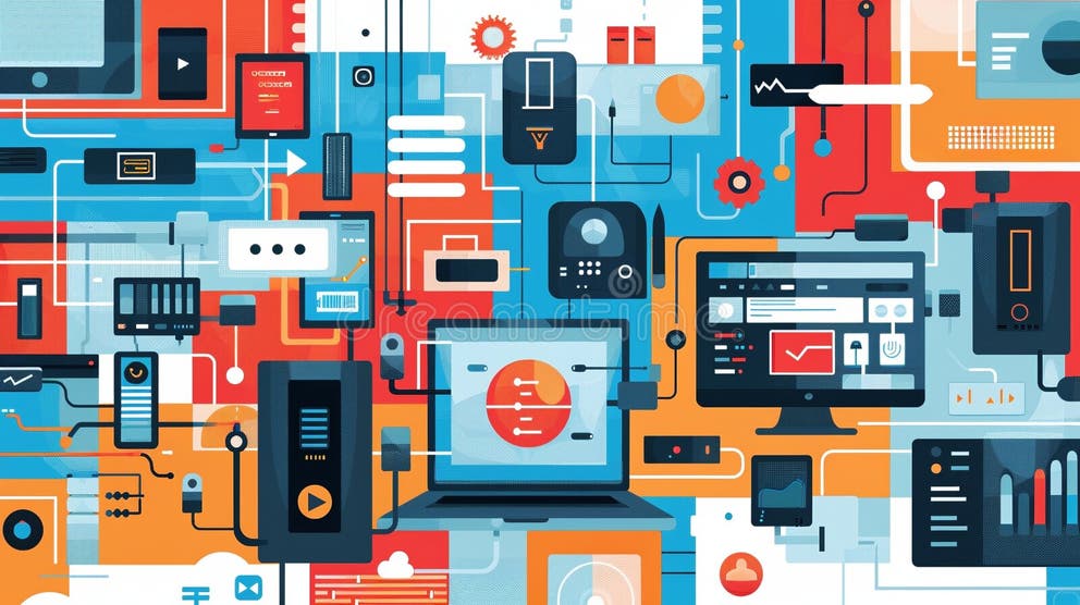 Interconnected Digital Devices and Technology Components 2D ...