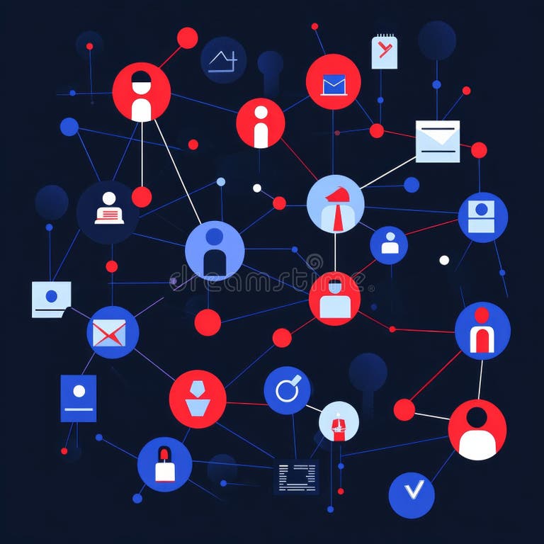 Interconnected Digital Network with Icons Representing Communication ...