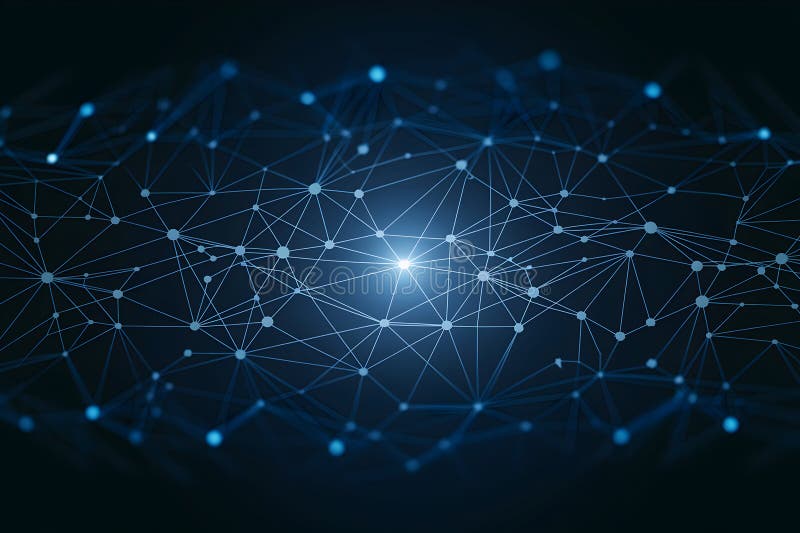 Interconnected Digital Nodes, Central Node Brightest, Blue Gradient ...
