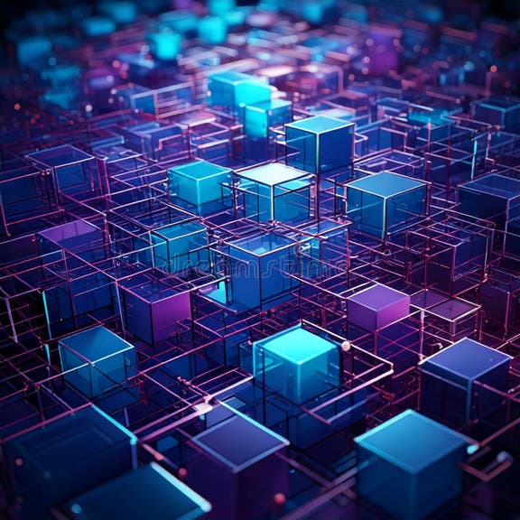 Interconnected Dimensions 3D Blue and Purple Cubes in a Geometric Masterpiece Stock Illustration ...