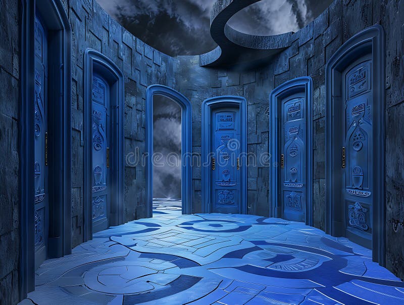 Interconnected Doors Creating Abstract Maze in Vibrant Colors - Unique ...