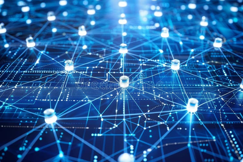 Interconnected Dots on Vibrant Blue Background Communication Concept ...