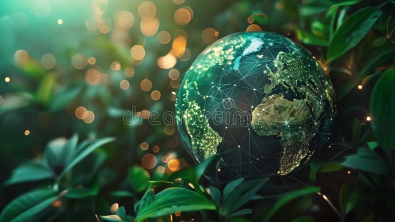 Interconnected Earth Globe in a Forest with Trees and Plants, Green ...