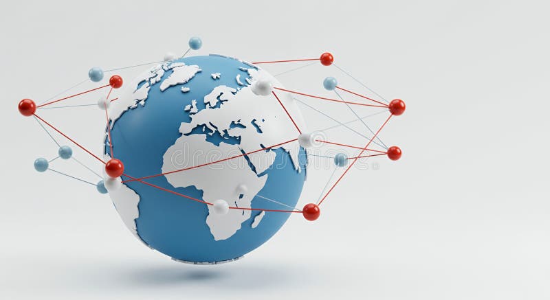 Interconnected Earth Globe with Network Lines and Spheres in 3D Render ...