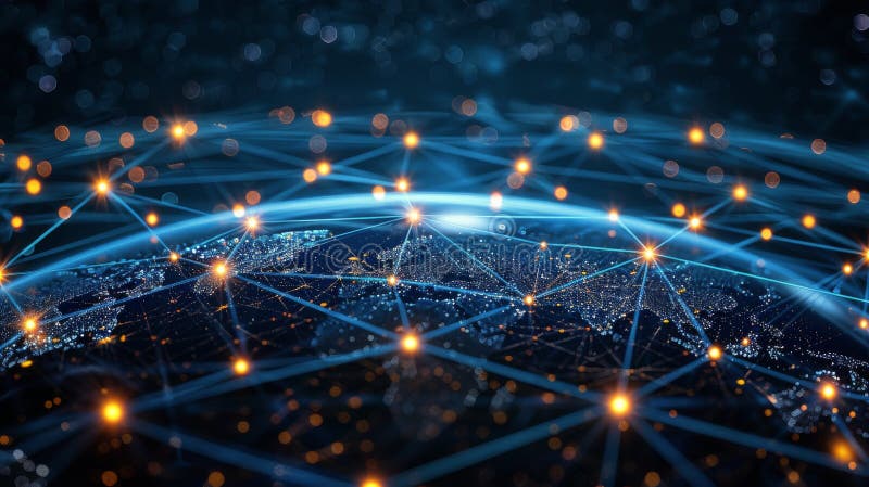 Interconnected Earth Surrounded by Lines and Dots Stock Image - Image ...