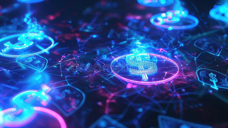 Futuristic Digital Finance Network with Glowing Symbols: Design for ...