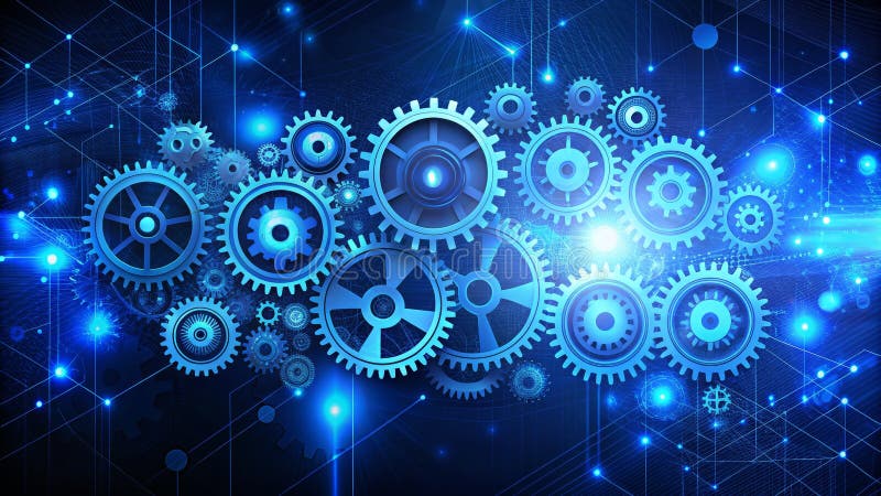 Interconnected Gears Blue Tech Network Composition Stock Illustration ...