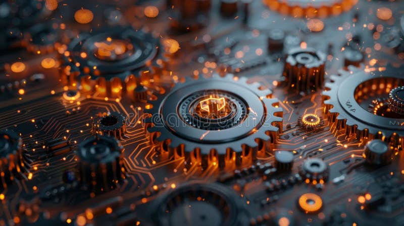 Interconnected Gears and Circuitry Symbolizing the Synergy of ...