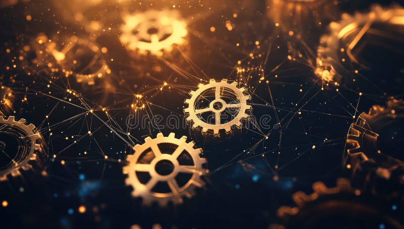 Golden Gears Network stock illustration. Illustration of dark - 385398200