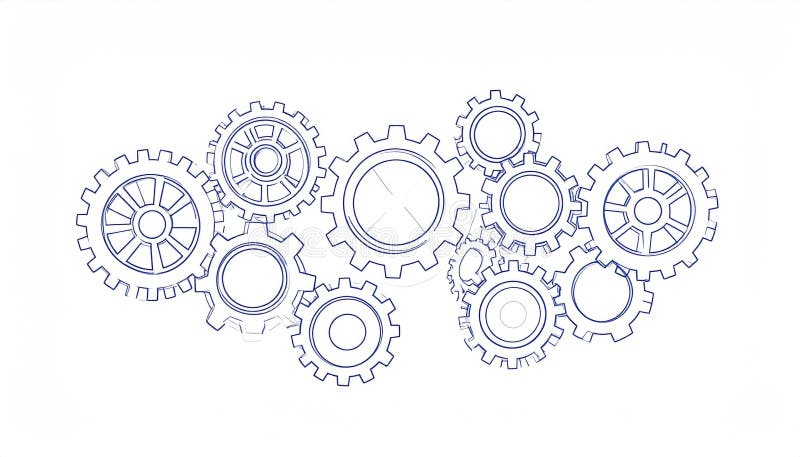 Interconnected Gears Mechanism: Blueprint Style Engineering Design ...