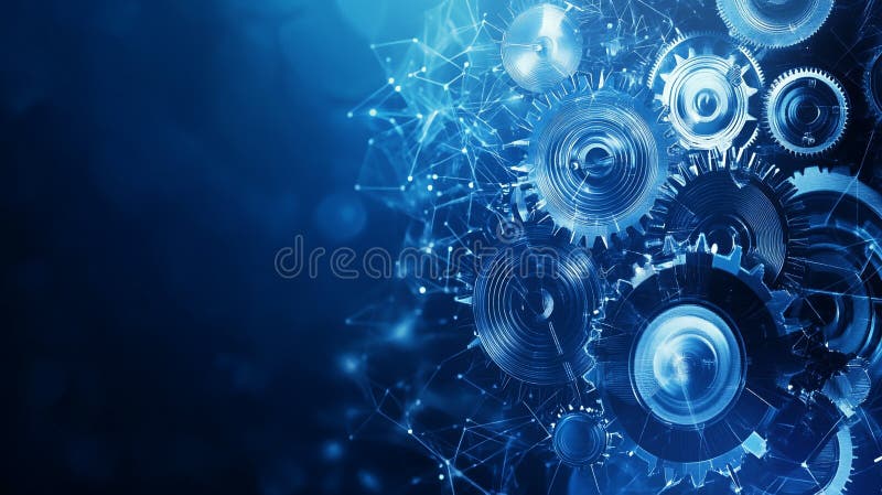 Interconnected Gears Network Technology Machine Abstract Blue Cogwheels ...