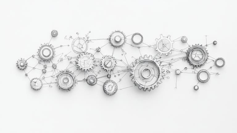 Interconnected Gears a SingleLine Drawing of Teamwork and Collaboration ...