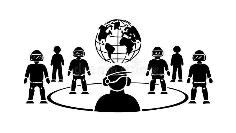 Interconnected Global Network Icon with People and World Map, Vector ...