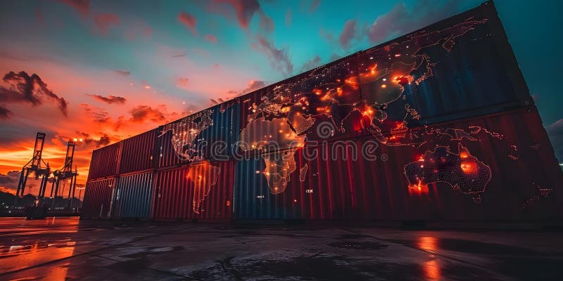 Interconnected Global Trade Network: Shipping Containers and Global Map ...