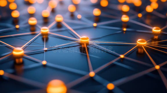 Interconnected Glowing Nodes: Abstract Network of Orange Lights ...