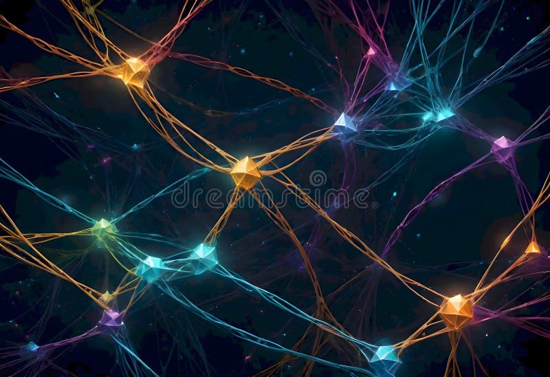 Interconnected Glowing Spheres in Space, Representing a Network or ...