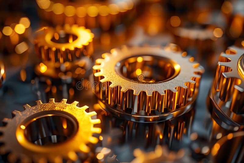 Interconnected Golden Gears Symbolizing Financial Sectors. Generative ...