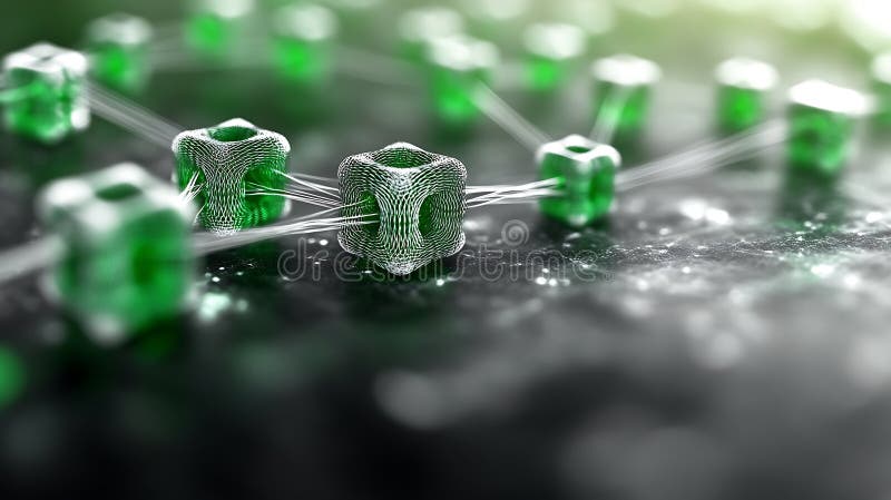 Interconnected Green Cubes Form a Network Structure Stock Illustration ...