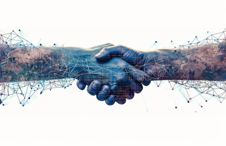 Interconnected Hands Shake Over Network of Dots Stock Photo - Image of ...